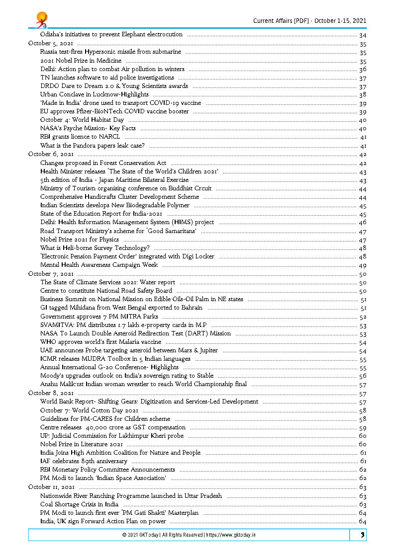 Gk Today-Monthly Current Affairs-Compilation October 2021-English ...